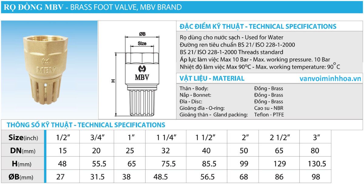 Rọ Bơm đồng Phi 42 DN32 MBV Series | Van Vòi Minh Hòa
