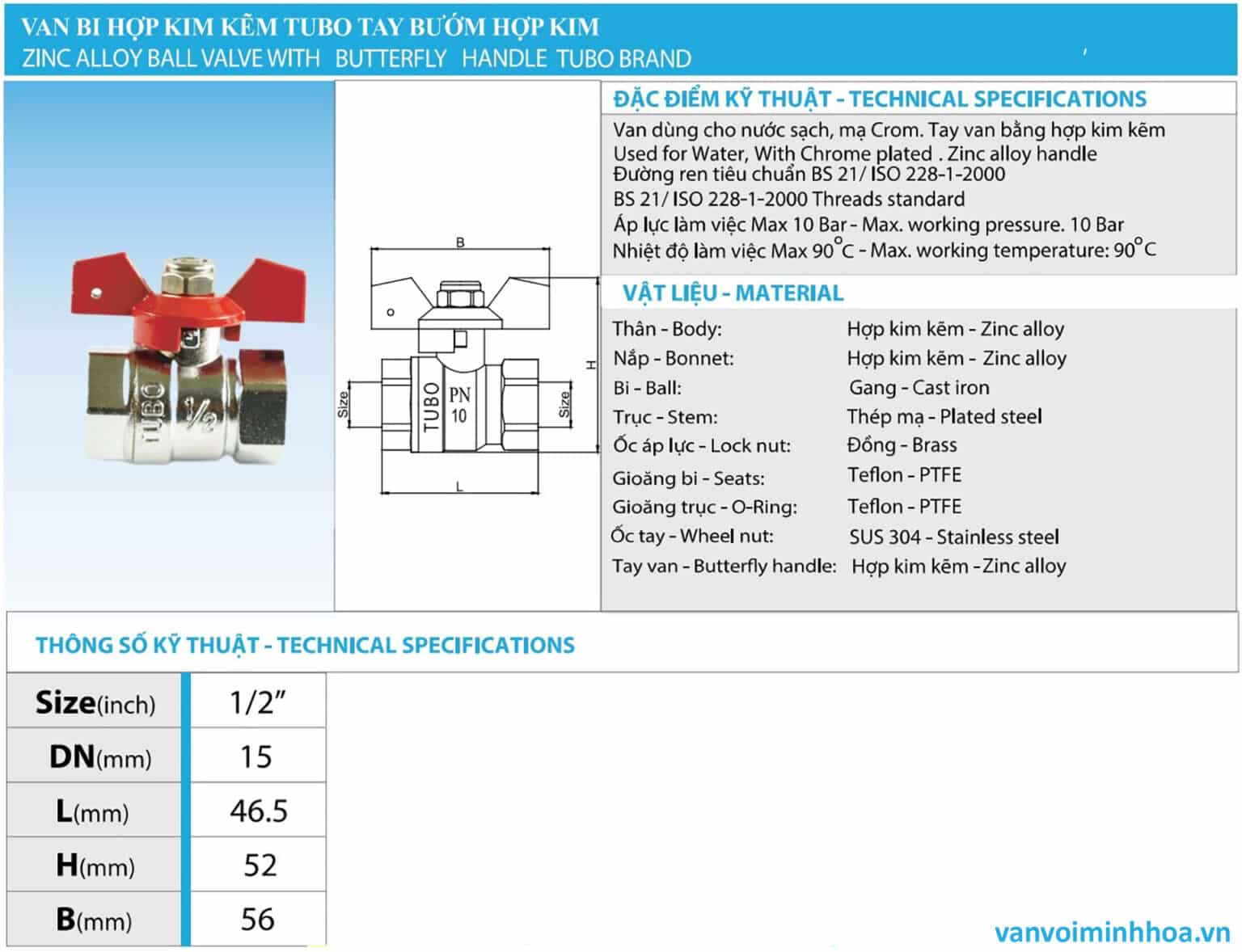 Van Bi Tay Gạt Hợp Kim TURA Mạ Crôm Phi 60 DN50 | Chính Hãng Minh Hòa