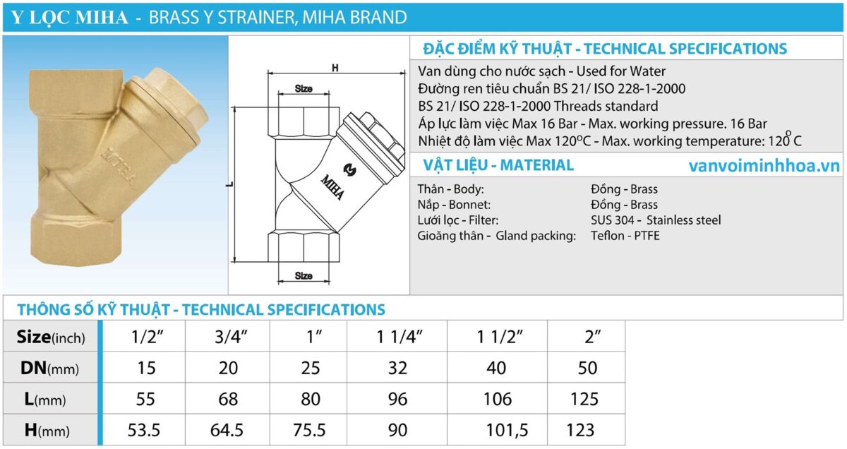 Van Y Lọc Đồng MIHA Phi 21 DN15 | Chính Hãng Minh Hòa