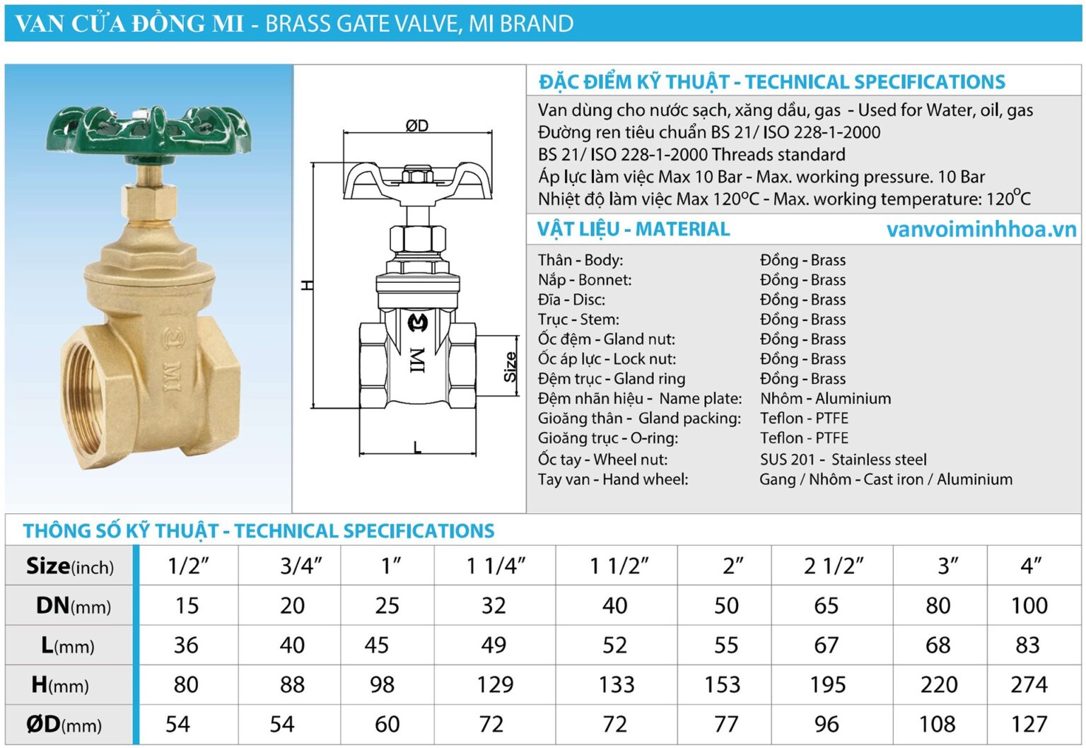 Van Cửa đồng Minh Hòa Phi 42 DN32 - MI Series | Chính Hãng Minh Hòa